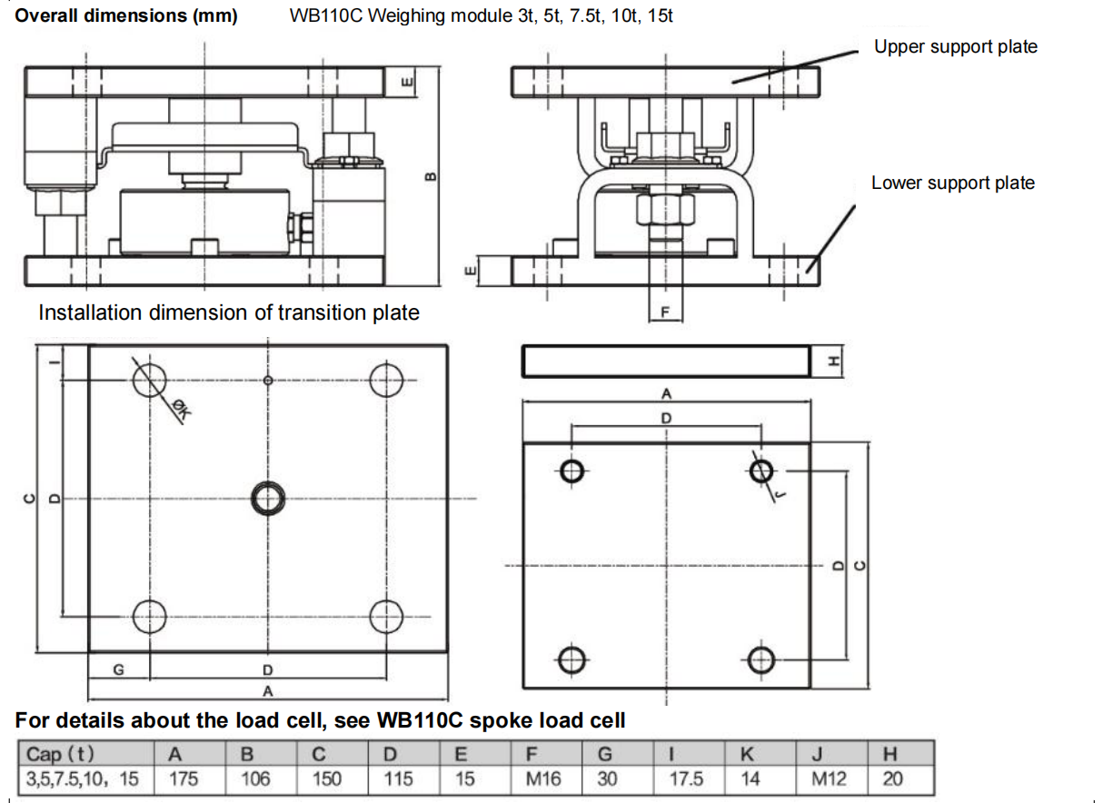WB110C , Weighing Module 3t~15t, WEIGHING MODULE SS column load cell ...